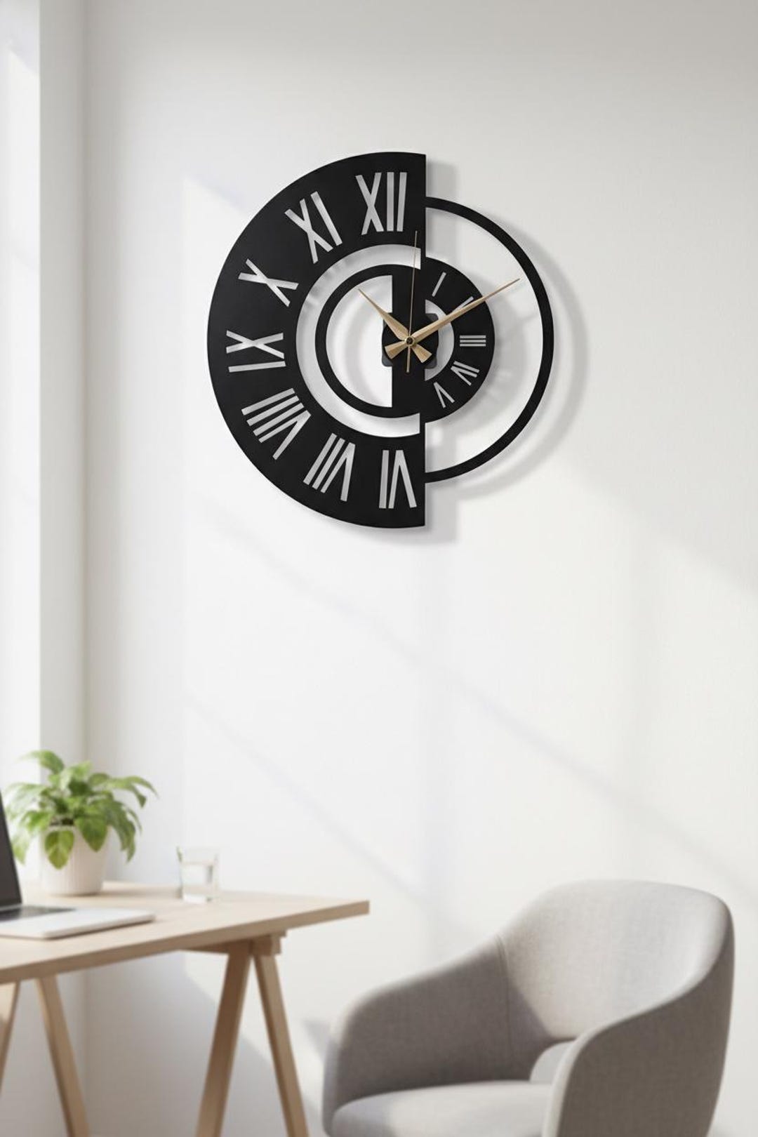 Abstract Metal Roman Numeral Wall Clock, Modern Minimalist Decor - Etsy