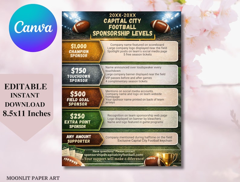 Editable Football Sponsorship Levels Template, Football Team Sponsor ...