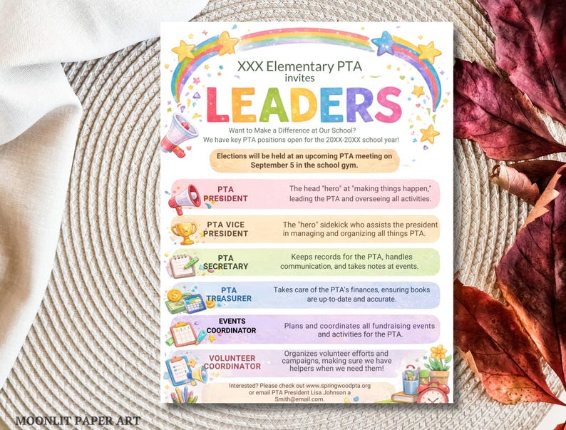 Editable PTO PTA Elections Flyer Template: Canva School Looking for ...