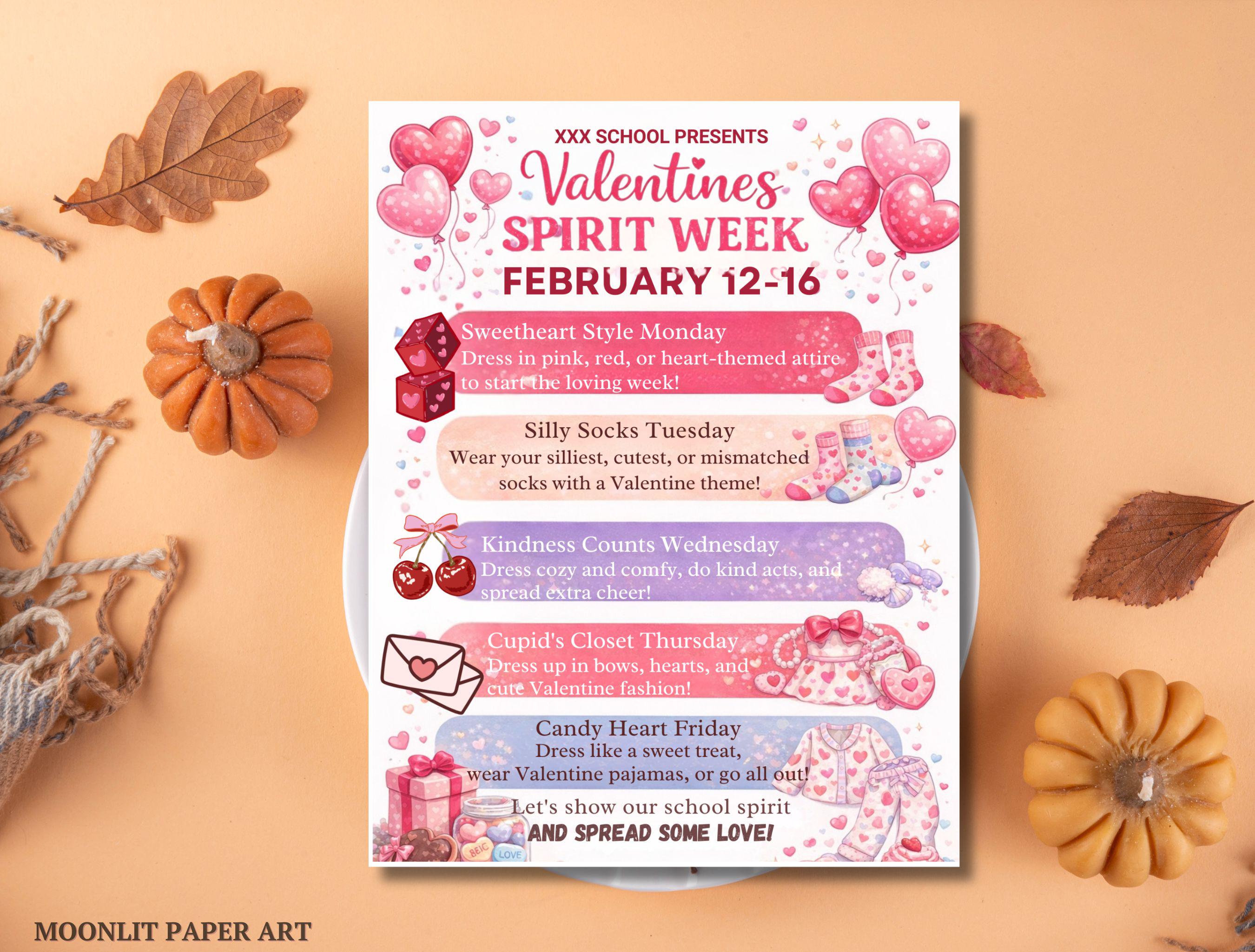 Valentines Day Spirit Week Flyer, Class Party Flyer, Valentines Week ...