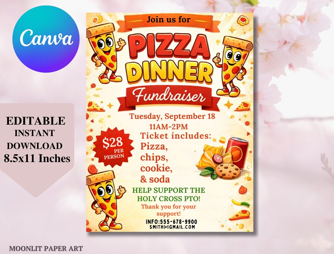 Editable Retro Pizza Dinner Fundraiser Flyer: Church School Benefit ...