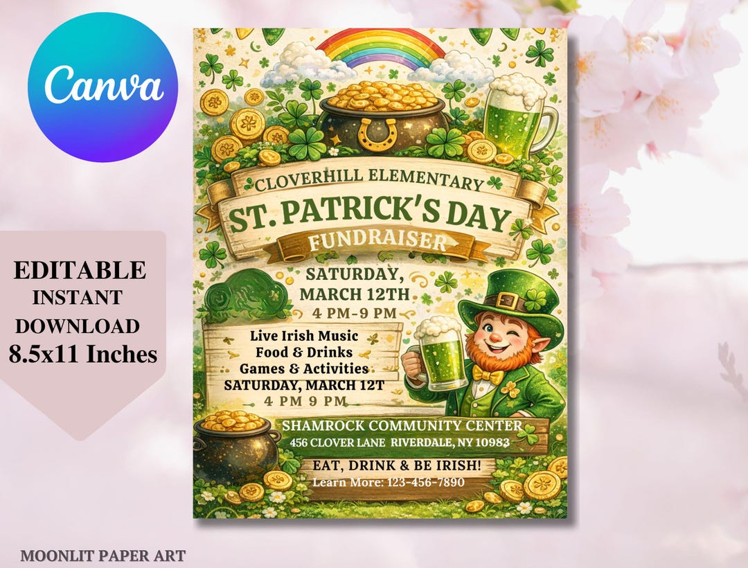 St Patricks Day Fundraiser School Flyer Template: Hand Drawn Event ...