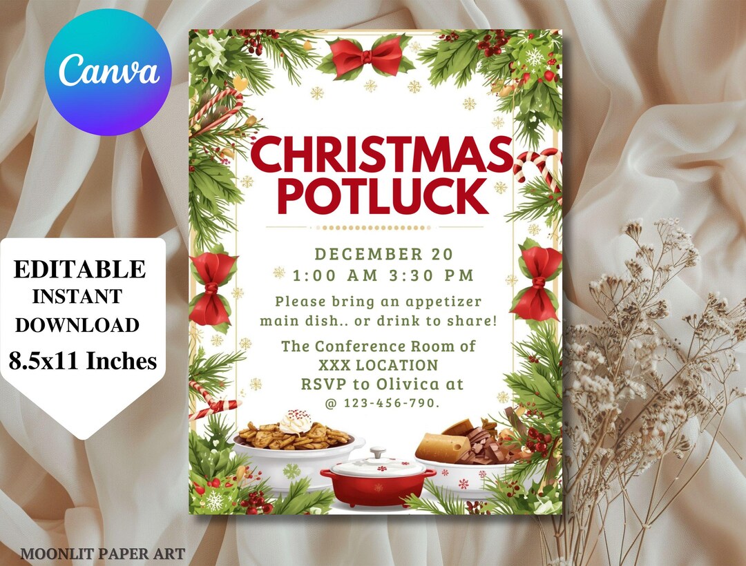 Christmas Potluck Flyer & Sign up Sheet Set | Editable Canva Template ...