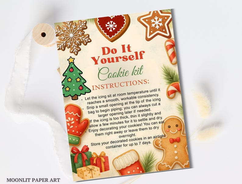 Holiday Cookie Decorating Instructions Card for Christmas DIY Cookie ...