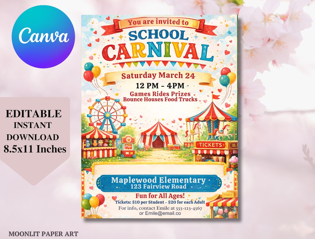 Carnival Flyer | School & Church Fun Fair Fundraiser Poster | Printable ...