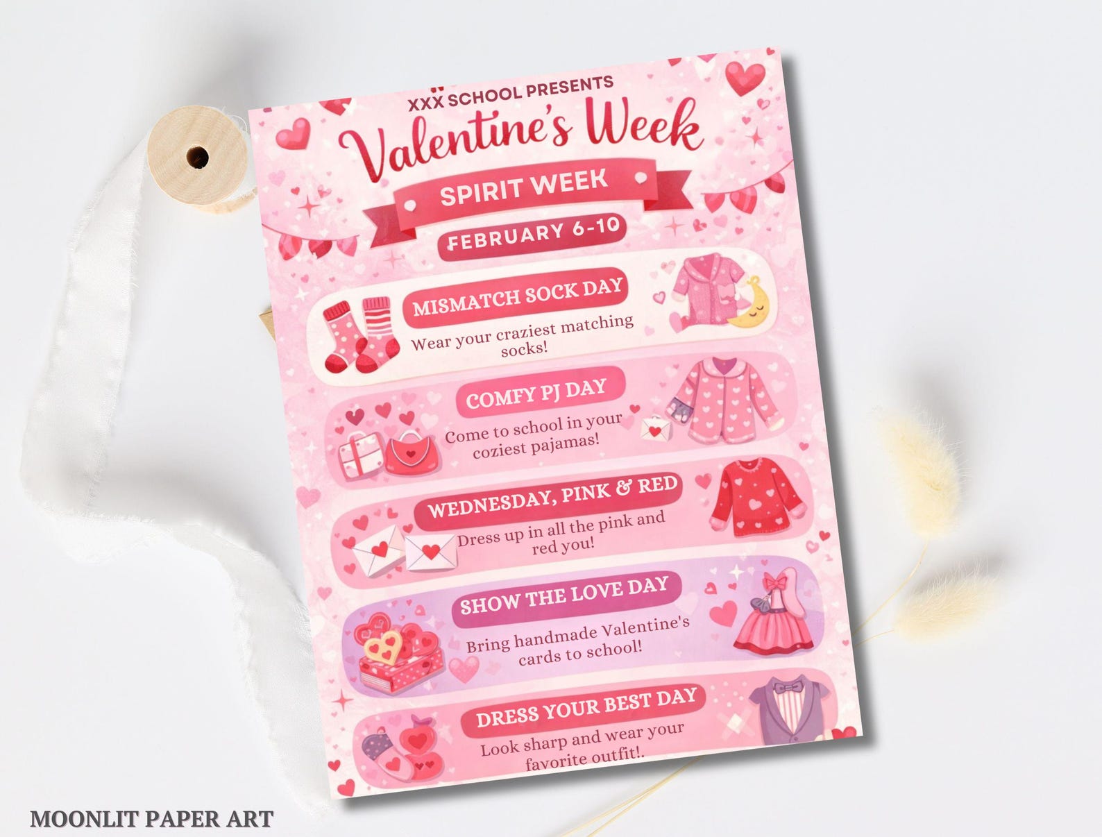 Editable Valentines Day Spirit Week Flyer Canva Template, School Spirit ...