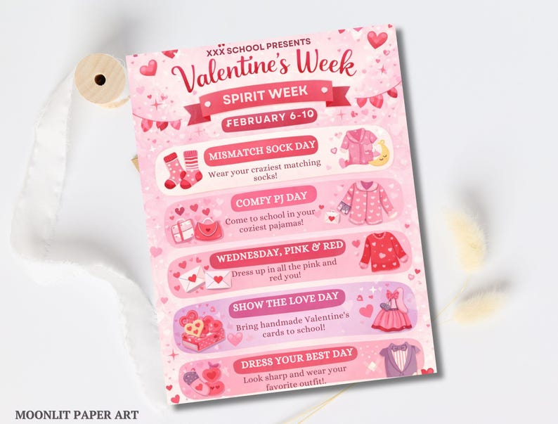 Editable Valentines Day Spirit Week Flyer Canva Template, School Spirit ...