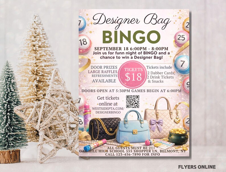 Editable Designer Bag Bingo Night Flyer, Womens Fundraiser CANVA ...