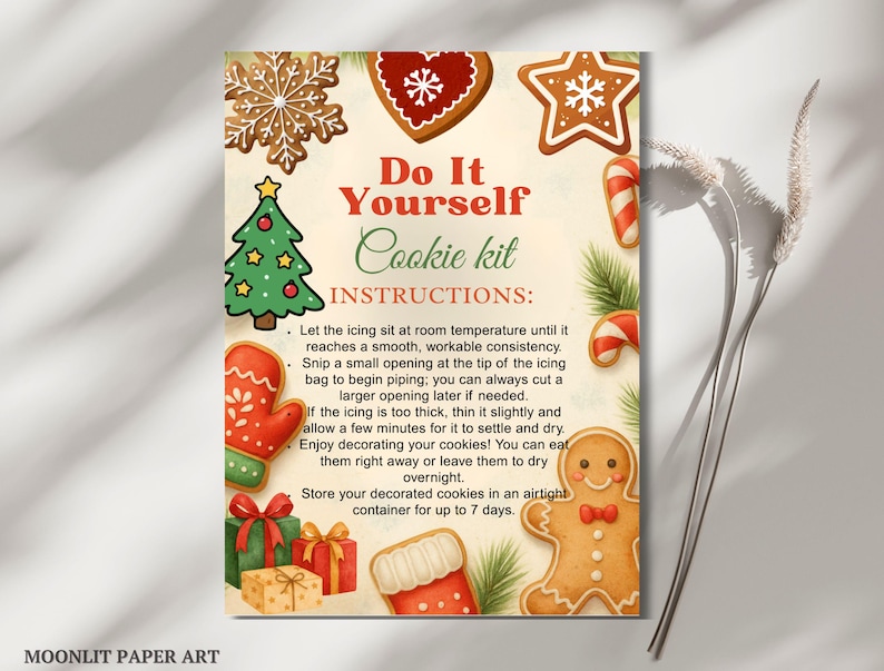 Holiday Cookie Decorating Instructions Card for Christmas DIY Cookie ...