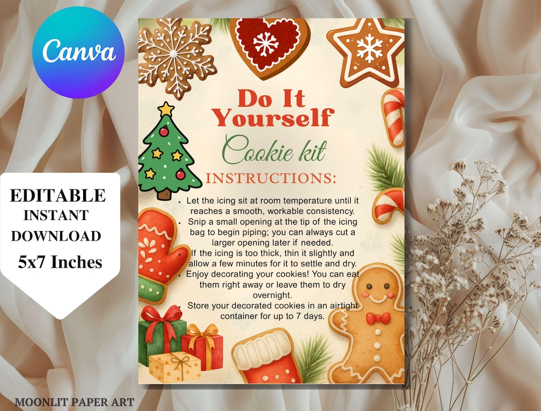 Holiday Cookie Decorating Instructions Card for Christmas DIY Cookie ...