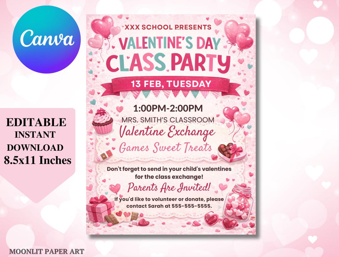 Valentine's Day Class Party Invitation – Printable Editable Flyer ...