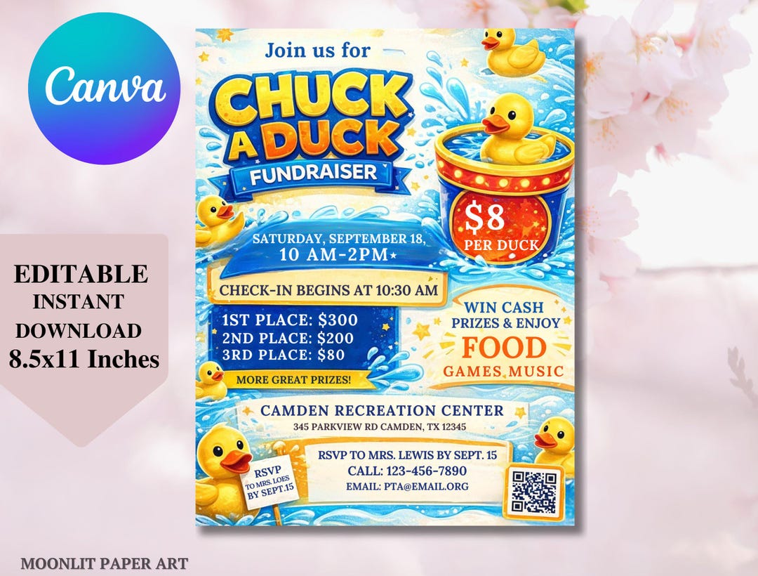 Chuck a Duck Fundraiser Flyer: Editable Canva Template, Duck Throwing ...