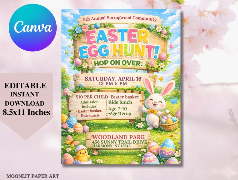 Editable Easter Egg Hunt Flyer Template, Printable Canva Invitation (8. ...