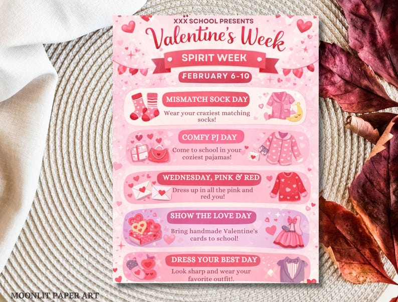 Editable Valentines Day Spirit Week Flyer Canva Template, School Spirit ...