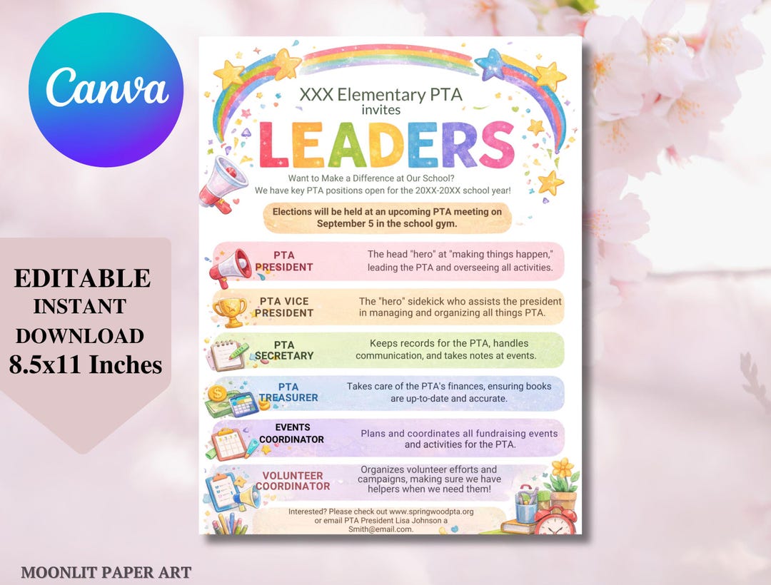 Editable PTO PTA Elections Flyer Template: Canva School Looking for ...