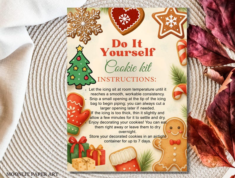 Holiday Cookie Decorating Instructions Card for Christmas DIY Cookie ...