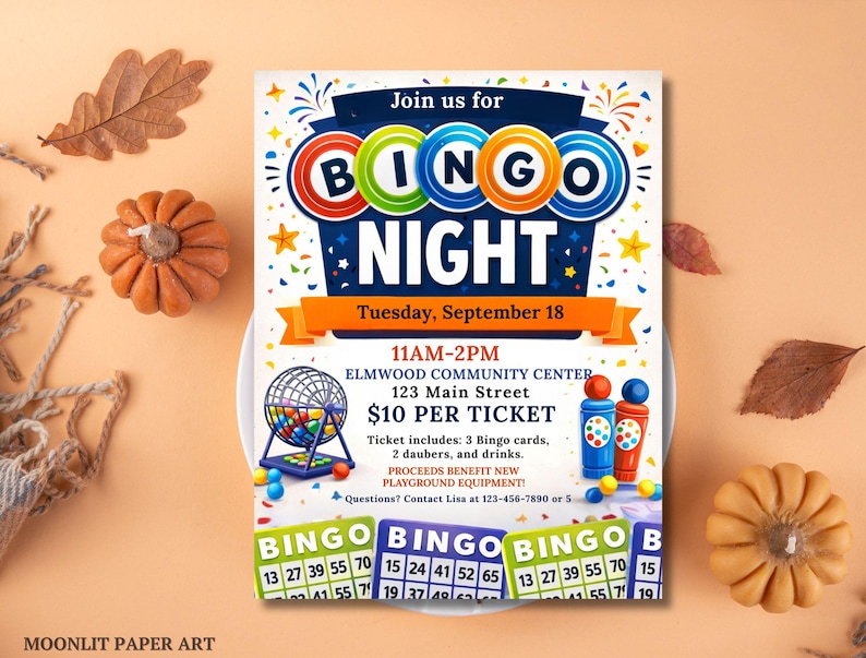 Editable Bingo Night Flyer Template: School Fundraiser Invite (8.5x11 ...