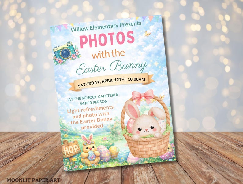 Easter Bunny Photo Flyer Template, School Event, Editable Canva (8.5" X ...