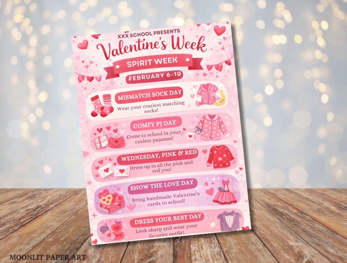 Editable Valentines Day Spirit Week Flyer Canva Template, School Spirit ...