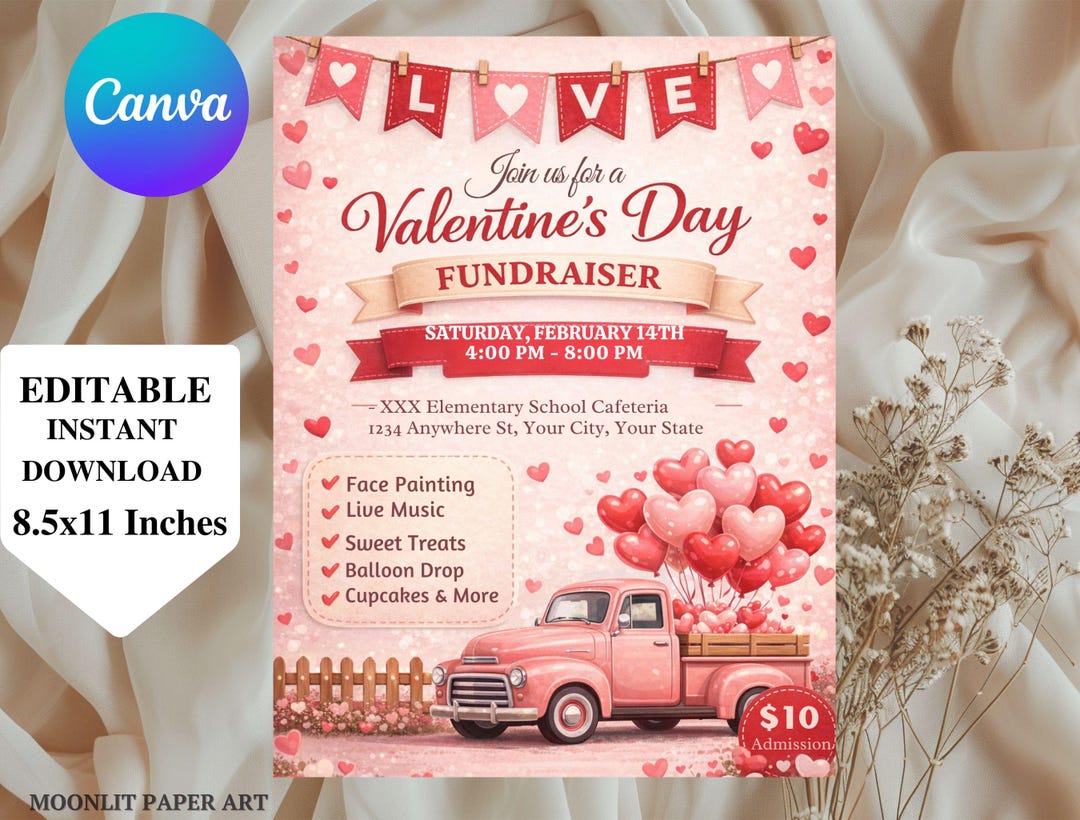 Editable Valentine's Day Fundraiser Flyer: School Party Template ...