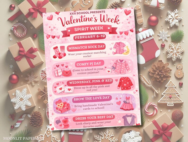 Editable Valentines Day Spirit Week Flyer Canva Template, School Spirit ...