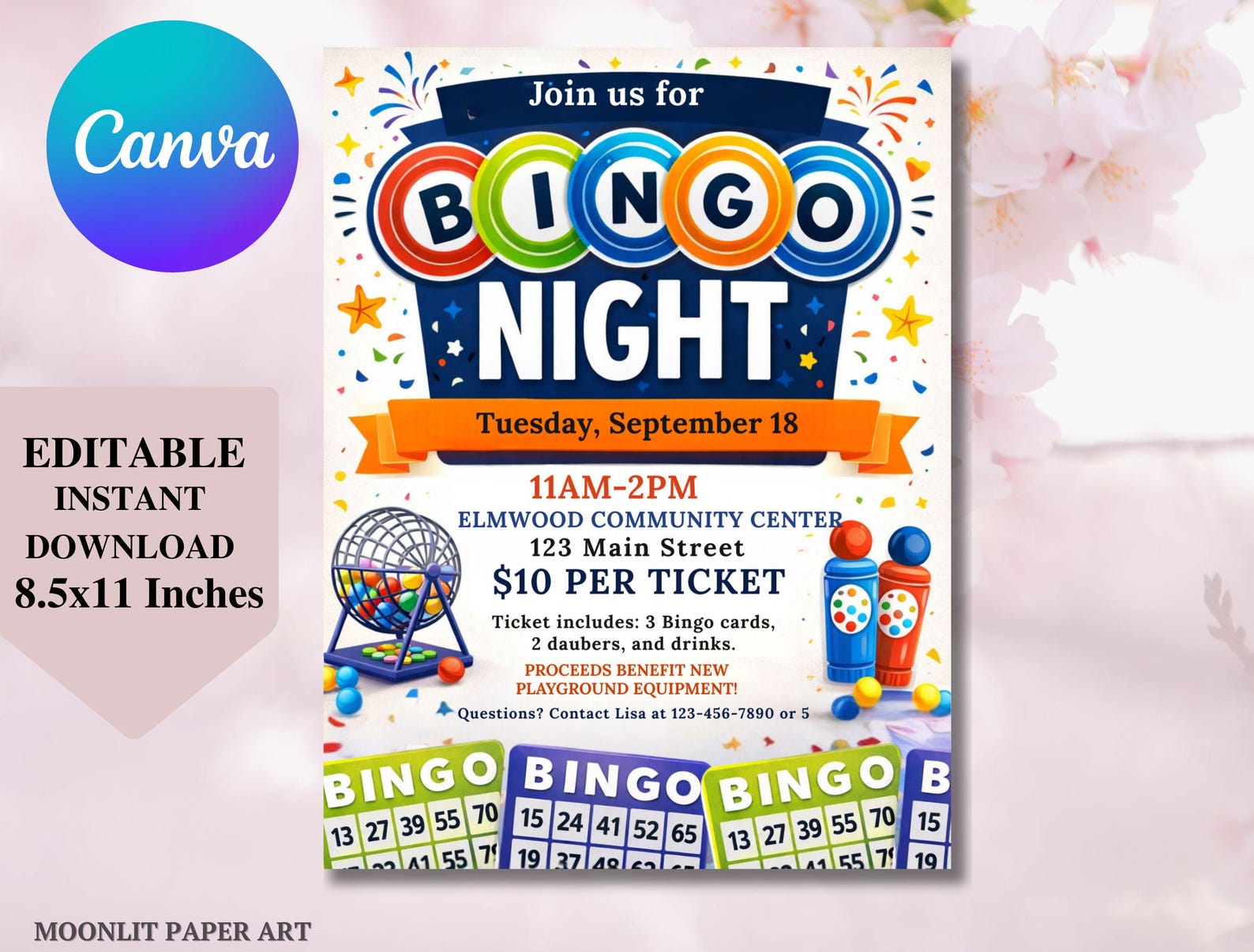 Editable Bingo Night Flyer Template: School Fundraiser Invite (8.5x11 ...