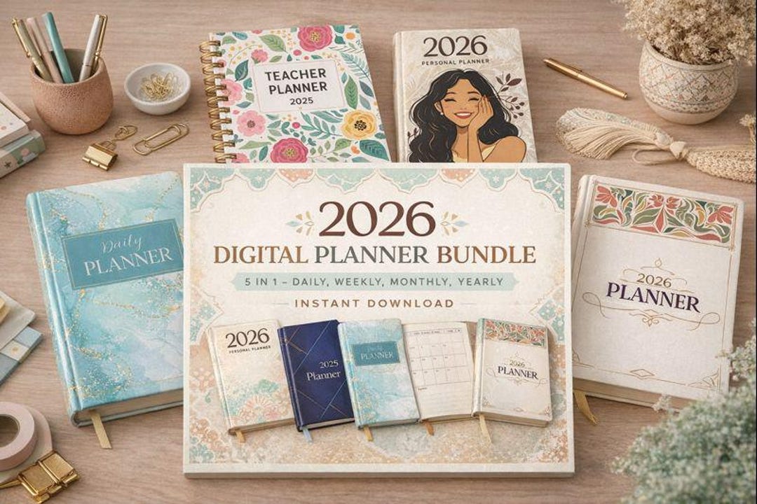 Pack 5-in-1 Printable Planner | 2026 Digital Planner Bundle | Daily ...