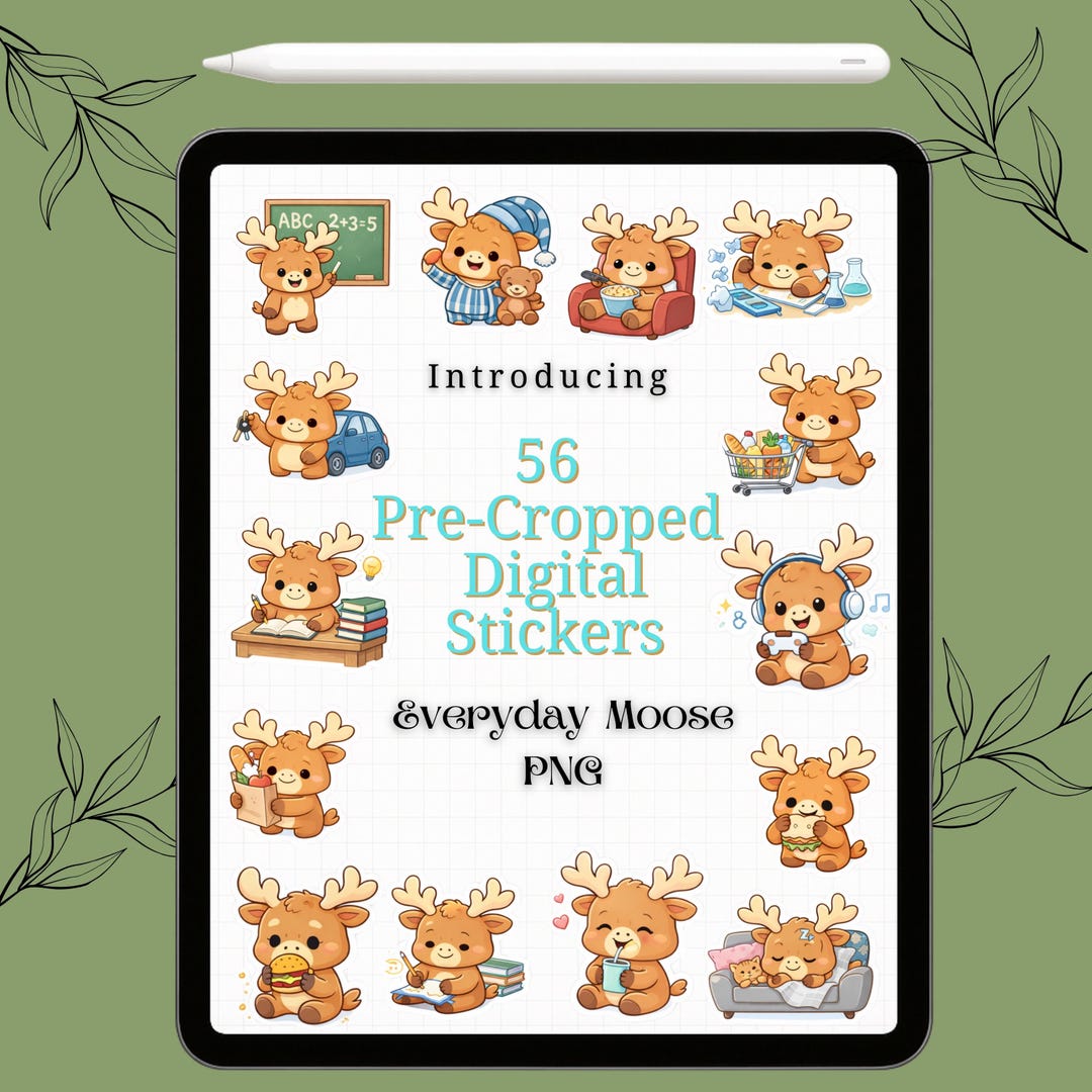 56 Pre-cropped Cute Moose Stickers PNG | Kawaii Everyday Life Digital ...