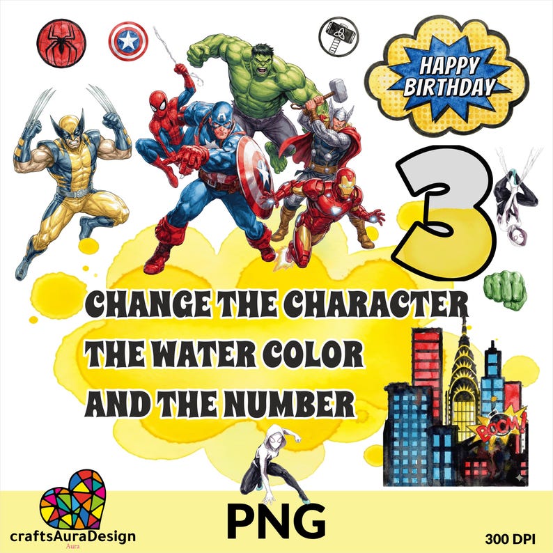 Watercolor Superhero Clipart Bundle: Marvel-style Heroes (PNG Digital ...