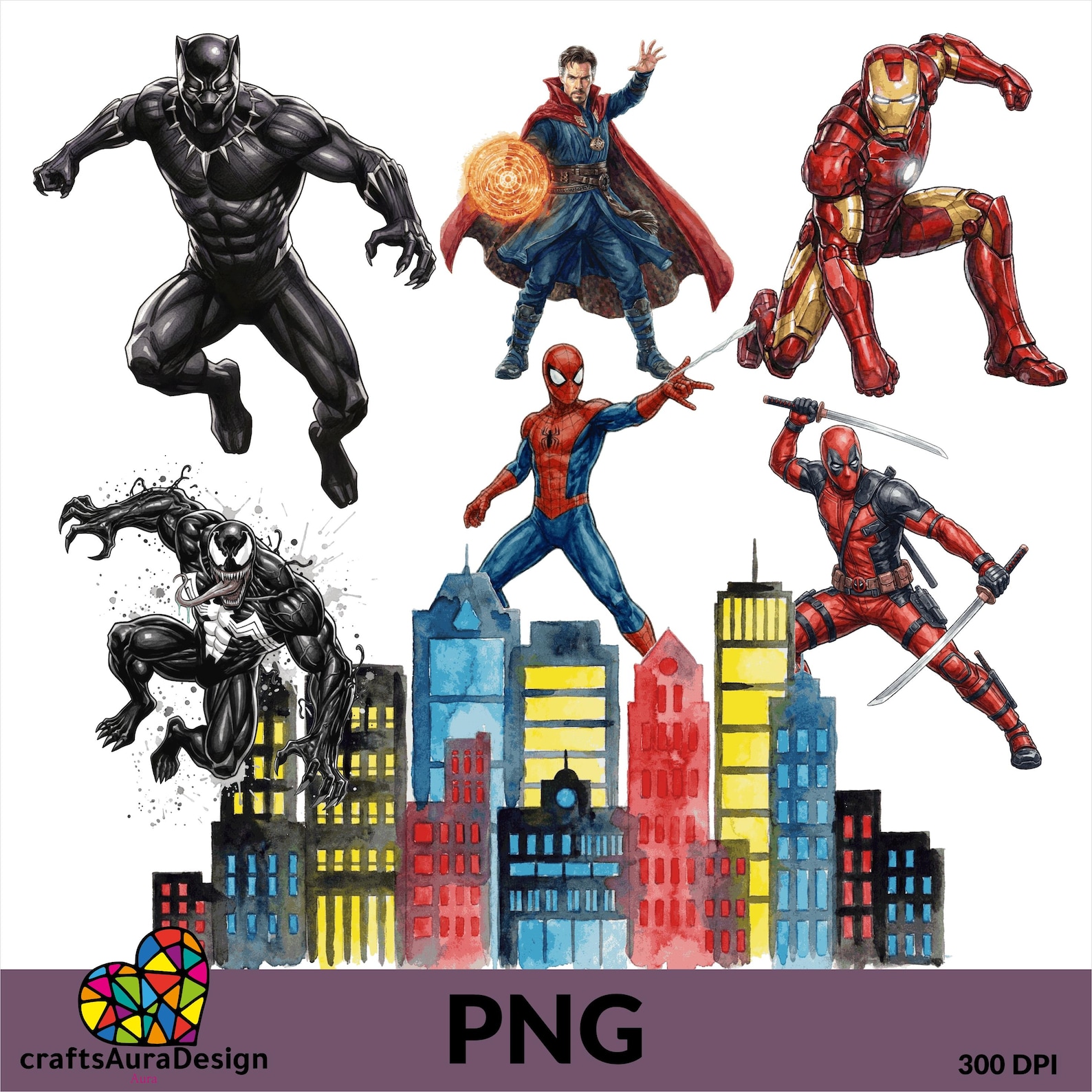 Watercolor Superhero Clipart Bundle: Marvel-style Heroes (PNG Digital ...