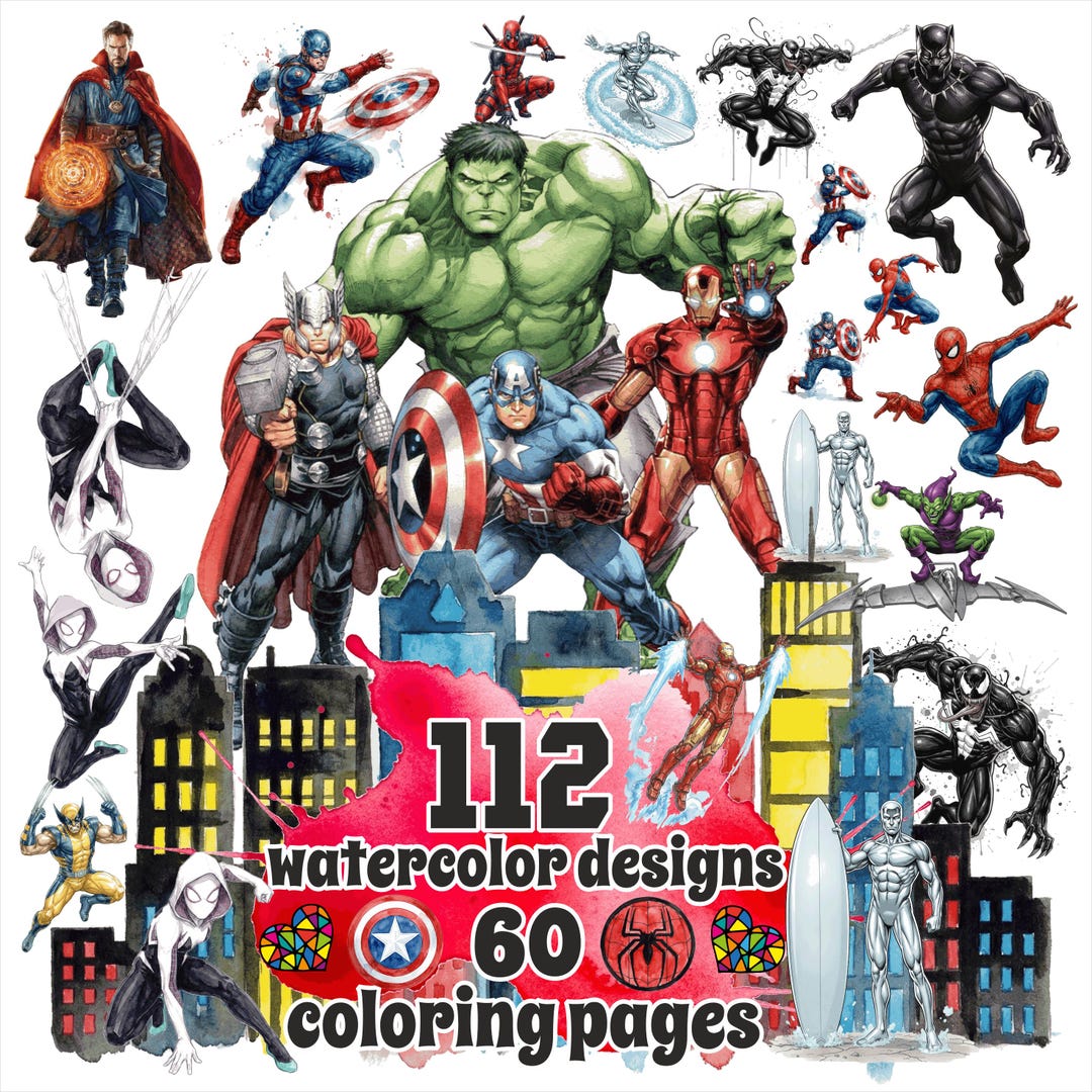 Superhero Watercolor PNG Bundle- Marvel T-shirts Mugs & Crafts ...