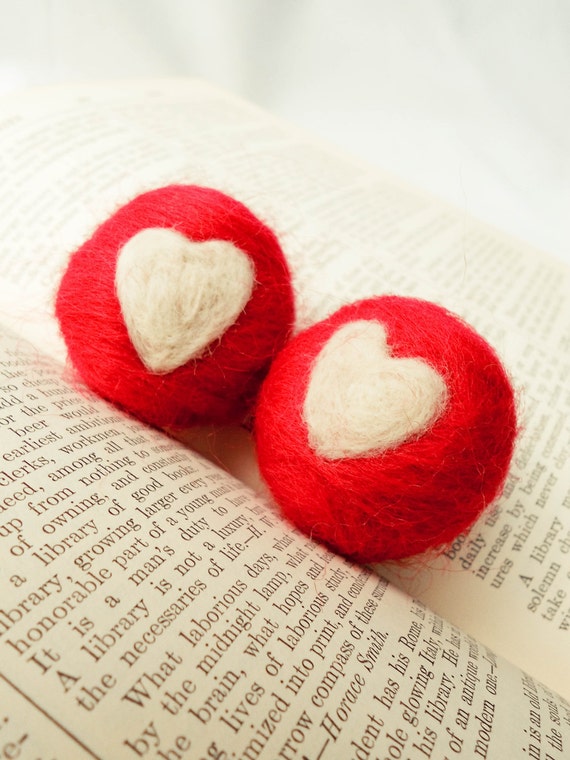 Items similar to Needle Felted Heart Wooly Balls Handmade (2) on Etsy