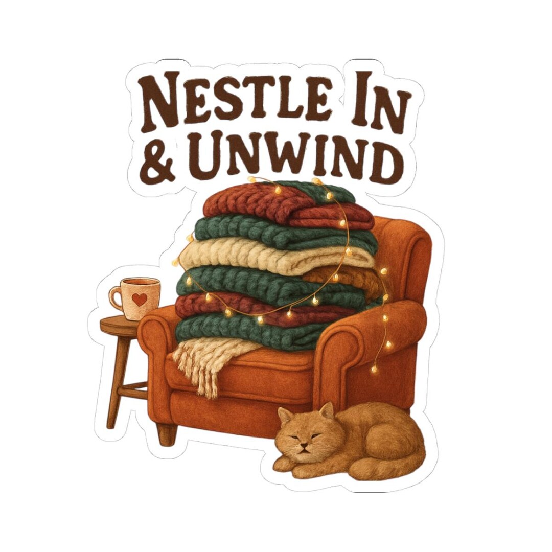 Nestle in & Unwind Armchair Sticker | Cozy Blanket Cat Laptop Sticker ...