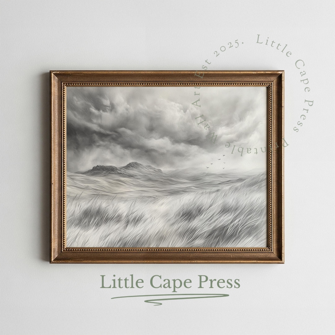 Moody High Moorland Printable - Dramatic Rustic Landscape Sketch ...
