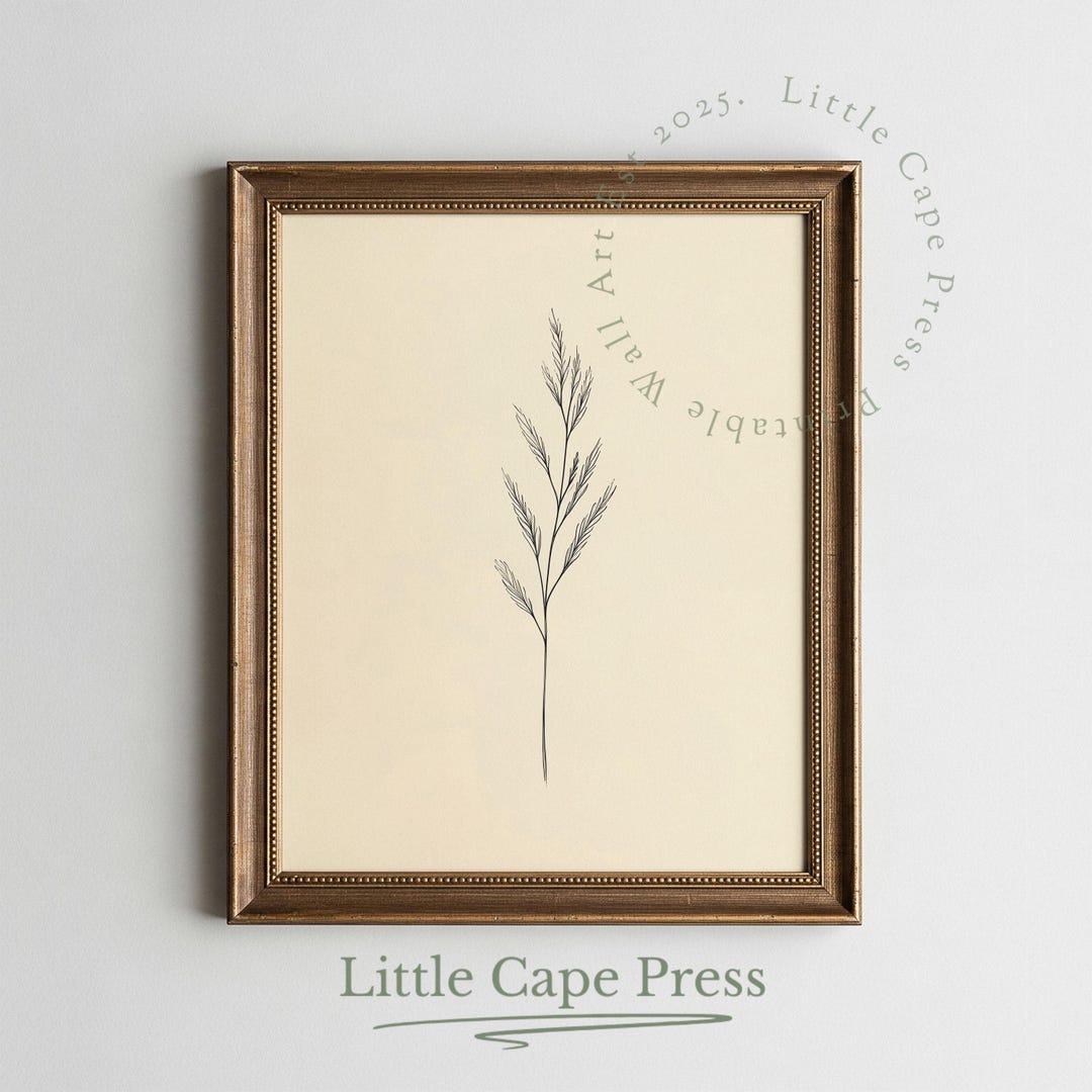 Minimalist Seed Head Drawing - Printable Modern Botanical Art, Neutral ...