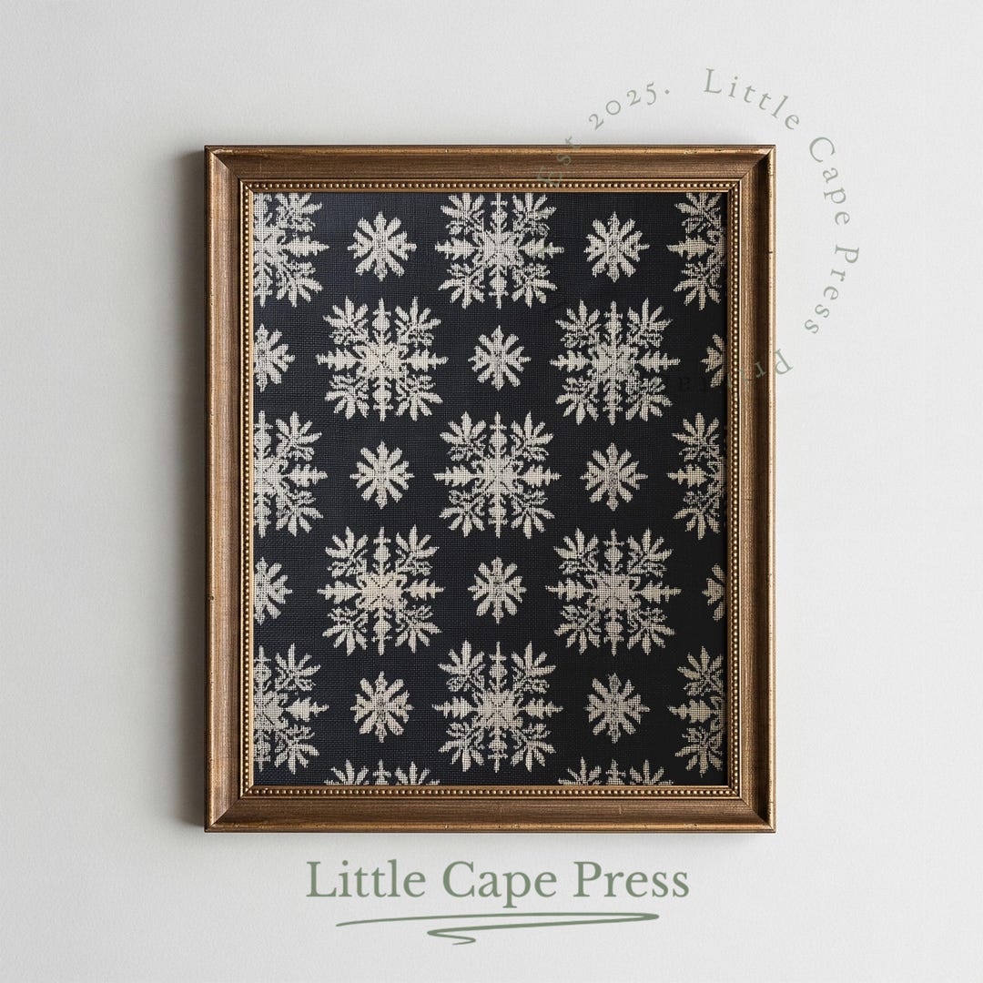 Vintage Snowflake and Star Pattern - Rustic Farmhouse Winter Wall Art ...