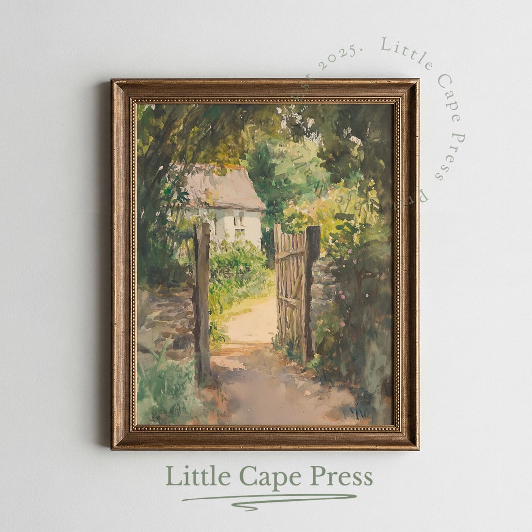 Rustic Wooden Gate With Sunlit Garden Path, Cottagecore Art, Warm ...