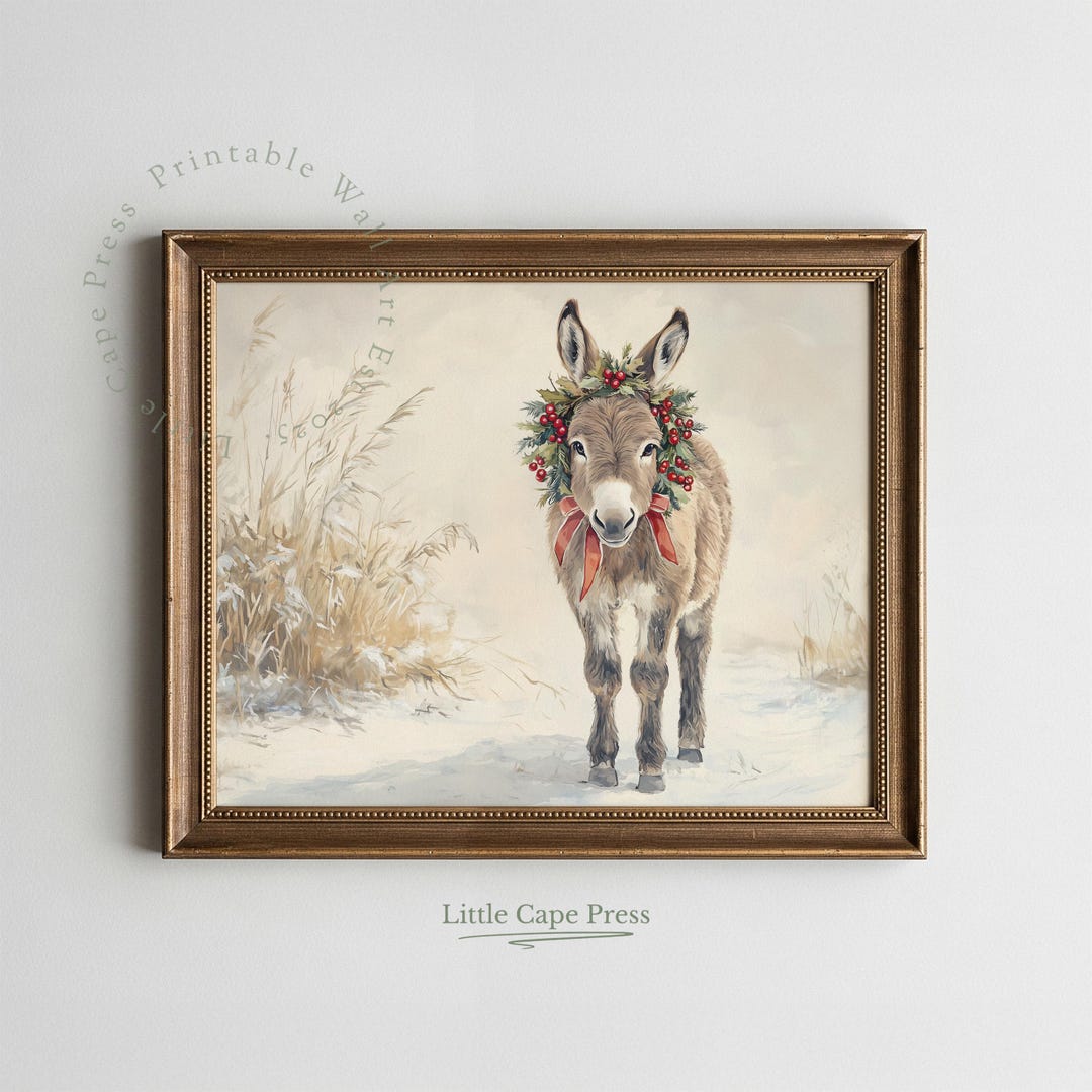 Cute Festive Winter Donkey Printable - Rustic Farmhouse Decor, Neutral ...