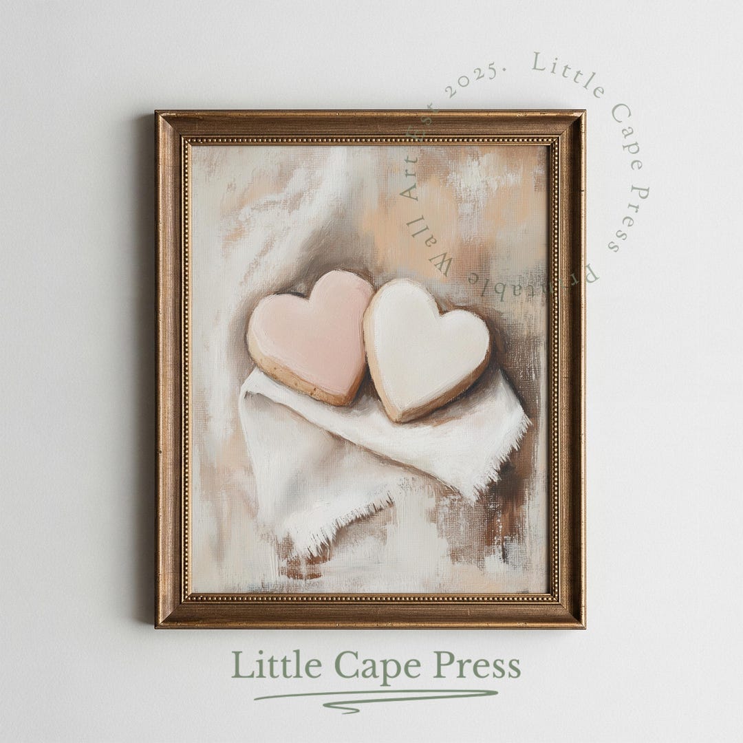 Heart-shaped Shortbread Cookies Art - Cozy Cottagecore Kitchen Print ...