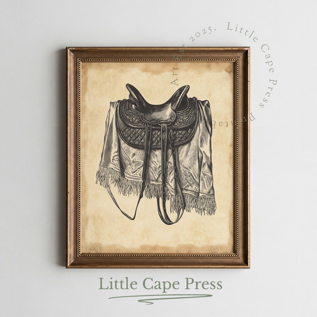 Vintage Saddle Print - Rustic Western Equestrian Wall Art, Antique ...