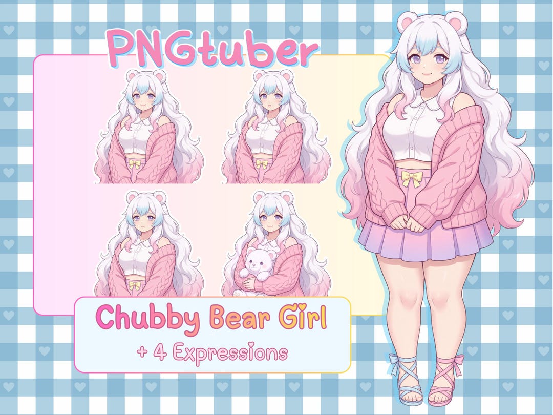 Chubby Bear Girl Pngtuber Model | Plus Size Pastel Anime Avatar ...