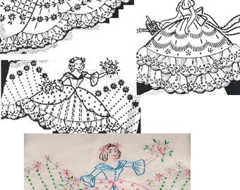 Crinoline Lady embroidery transfer Weldons16 | Etsy