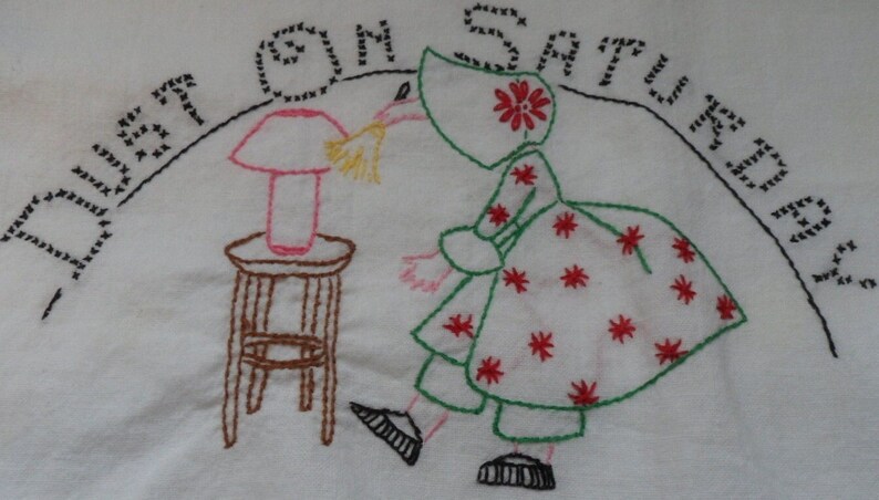 Bonnet / Sunbonnet Girls DOW Days of Week TOWELS Embroidery Pattern ...