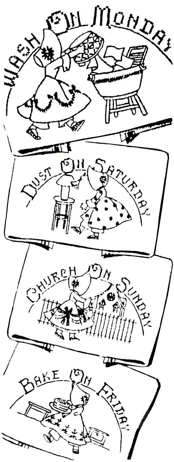Bonnet / Sunbonnet Girls DOW Days of Week TOWELS Embroidery Pattern ...