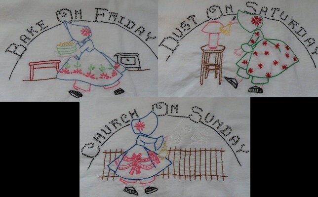 Bonnet / Sunbonnet Girls DOW Days of Week TOWELS Embroidery Pattern ...