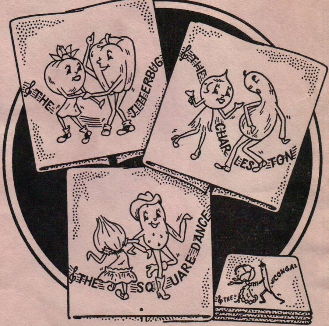Animated Dancing Vegetable Pairs Tea Towels Embroidery Pattern AM3132 ...