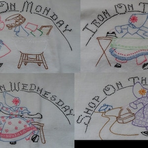 Bonnet / Sunbonnet Girls DOW Days of Week TOWELS Embroidery Pattern ...