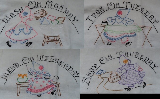 Bonnet / Sunbonnet Girls DOW Days of Week TOWELS Embroidery Pattern ...