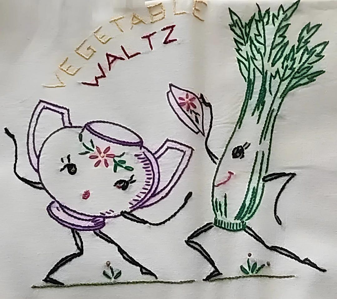 PDF Kitchen Ball Dancing Vegetables & Pots Tea Towels Embroidery ...