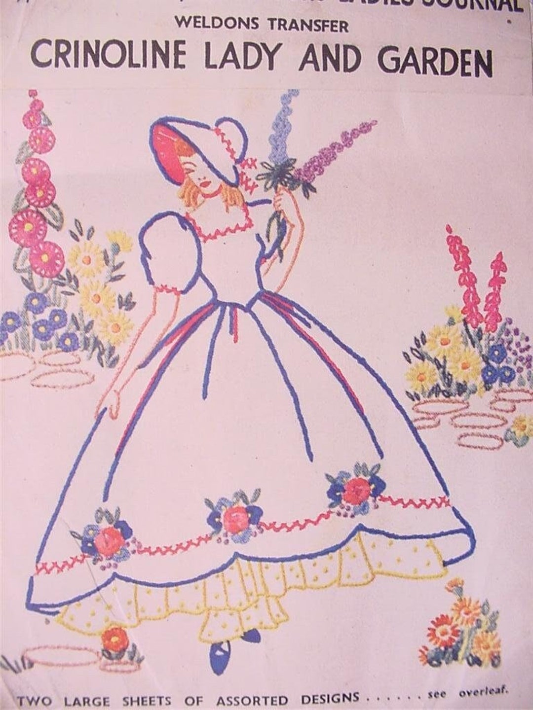 Crinoline Lady Embroidery Transfer Weldons16 - Etsy